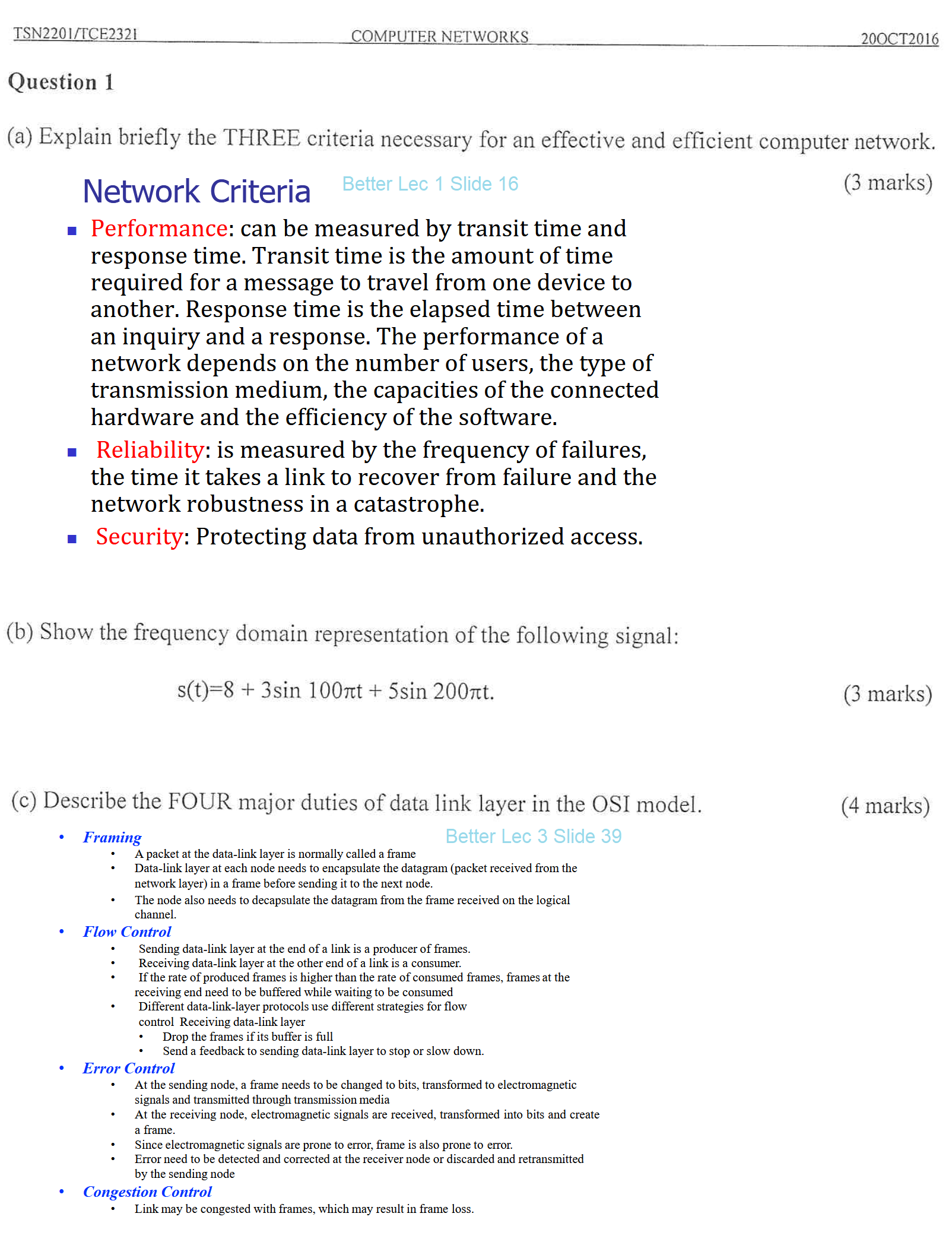 Exam questions - TSN 2201